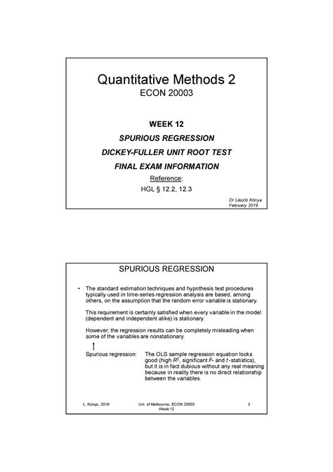 week 12 n a quantitative methods 2 econ 20003 week 12 spurious