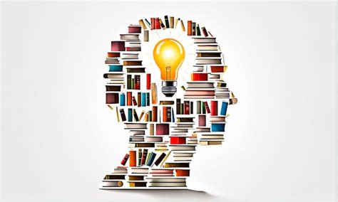 Human Head Made Of Books And A Light Bulb For Learning Proccess Concept