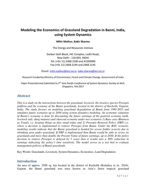 Pdf Modeling The Economics Of Grassland Degradation In Banni India Using System Dynamics