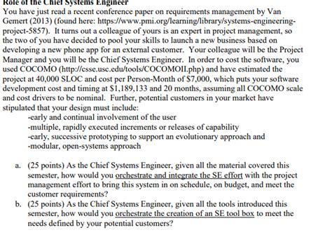 Role Of The Chief Systems Engineer You Have Just Read