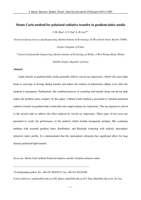 Pdf Monte Carlo Method For Polarized Radiative Transfer In Gradient Index Media