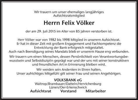 Traueranzeigen Von Felix Völker Sich Erinnernde