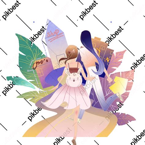 손으로 그린 아름다운 여자 친구 쇼핑 동적 무료  요소 일러스트 Png  무료 다운로드 Pikbest