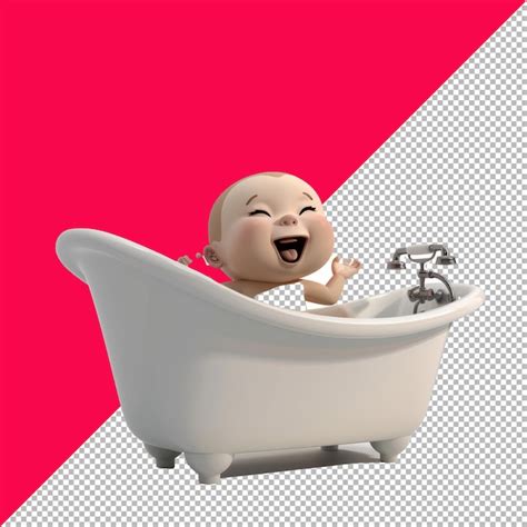 목욕탕에서 귀여운 웃는 아기 3d 만화 고립 된 색 배경 투명한 배경 Png Psd 프리미엄 Ai 생성 Psd