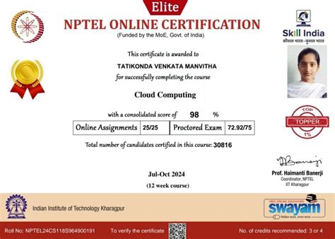Nptel Cloudcomputing Skillindia Continuouslearning Achievement