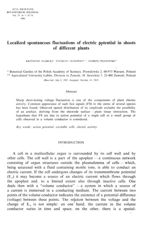 Pdf Localized Spontaneous Fluctuations Of Electric Potential In Shoots Of Different Plants