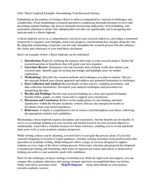 Thesis Logbook Example Pdf