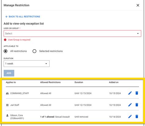 Manage Restriction Exceptions Axon Standards