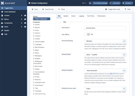 Global Configuration Joomla Documentation