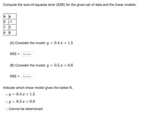 Solved Compute The Sum Of Squares Error SSE For The Given Chegg