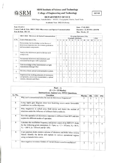 Ct1 2022 2023 Set B Moc Srm Institute Of Science And Technology Srm Set B College Of