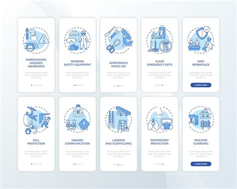 Premium Vector Workplace Safety Onboarding Mobile App Page Screen With Concepts Set