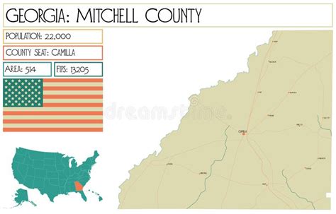 Large And Detailed Map Of Mitchell County In Georgia Stock Vector Illustration Of Roads Fips