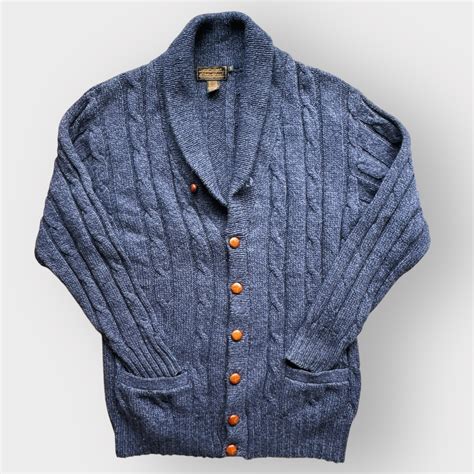 80s Usa Eddie Bauer Shawl Collar Wool Cardigan Wiz Vintage