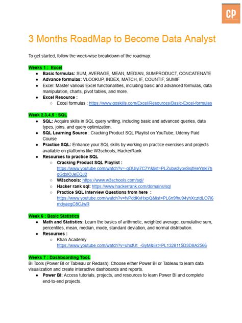 3 months roadmap to become data analyst pdf sql microsoft excel