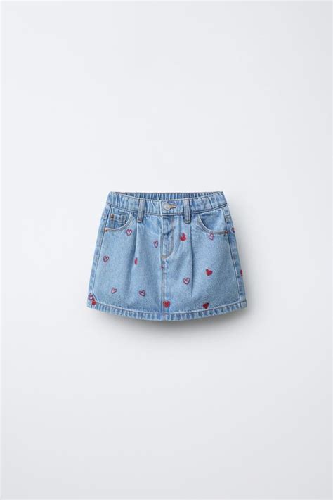 Denim Rok Met Geborduurde Hartjes Blauw Zara Nederland The
