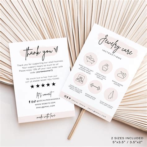 Editable Jewelry Care Card Template Printable Vertical Care Guide Add