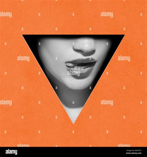 Sensuality Black And White Image Of Cropped Female Face Part Lips And Nose In Triangle Shape