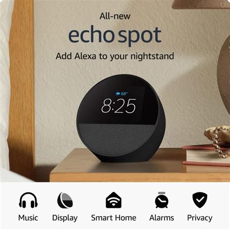 All New Echo Spot Newest Model Smart Alarm Clock With Vibrant Sound Alexa Black Lazada PH