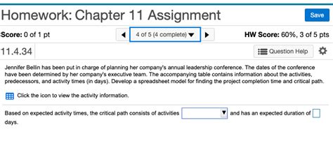 save homework chapter 11 assignment score 0 of 1 pt