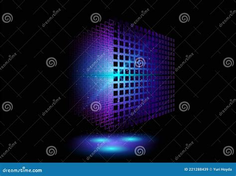 Perspective 3d Wireframe Cube Geometric Cube From Small Pieces Ilustration Stock Illustration