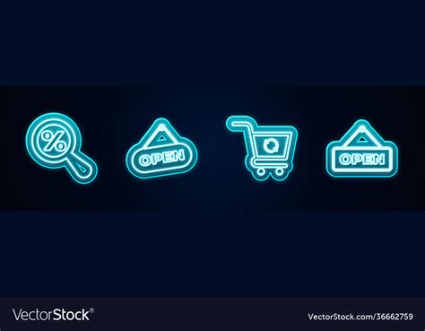 Set Line Magnifying Glass With Percent Hanging Vector Image