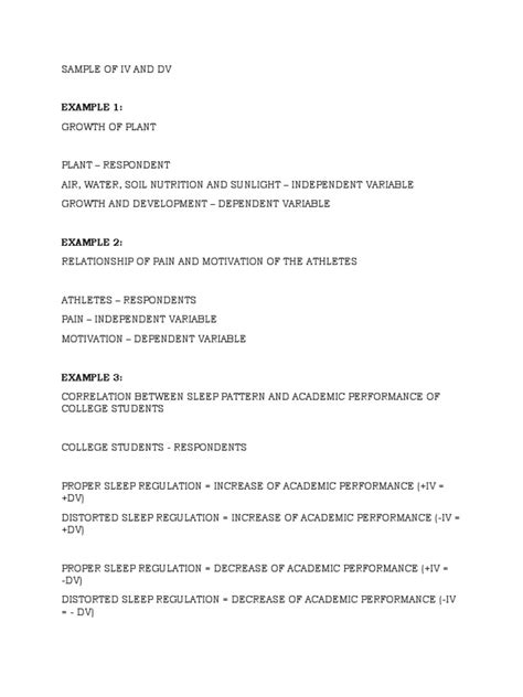 Sample Of Iv And Dv Pdf