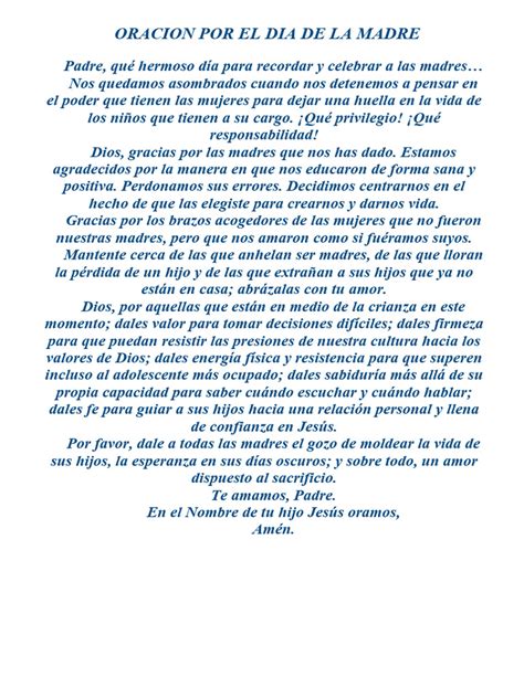 Oración Para El Día De La Madre Pdf