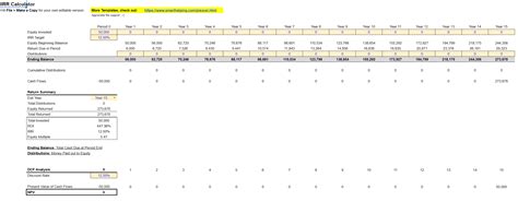 irr calculation excel template