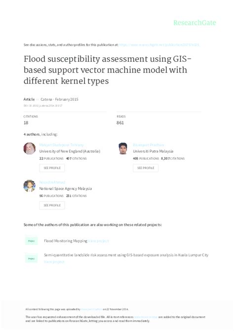 Pdf Flood Susceptibility Assessment Using Gis Based Support Vector Machine Model With