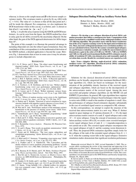 Pdf Subspace Direction Finding With An Auxiliary Vector Basis