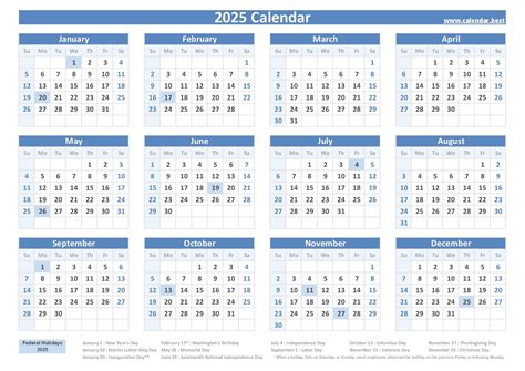 2025 Calendar With Holidays Us Federal Holidays