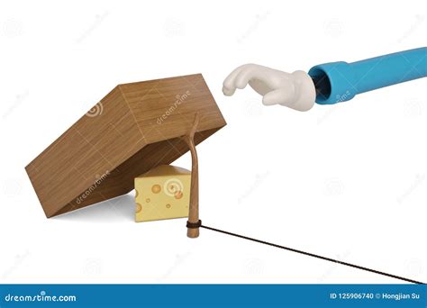 Cheese With Wooden Box Trap Isolated On White Background 3d