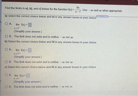 solved find the limits in a b and c below for the