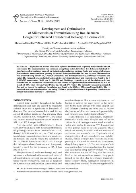 Pdf Development And Optimization Of Microemulsion Formulation Using Box Behnken Design For