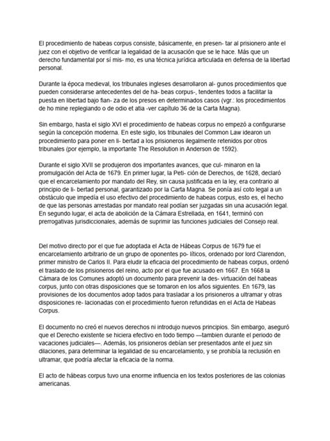 El Procedimiento De Habeas Corpus Pdf Habeas Corpus Juez