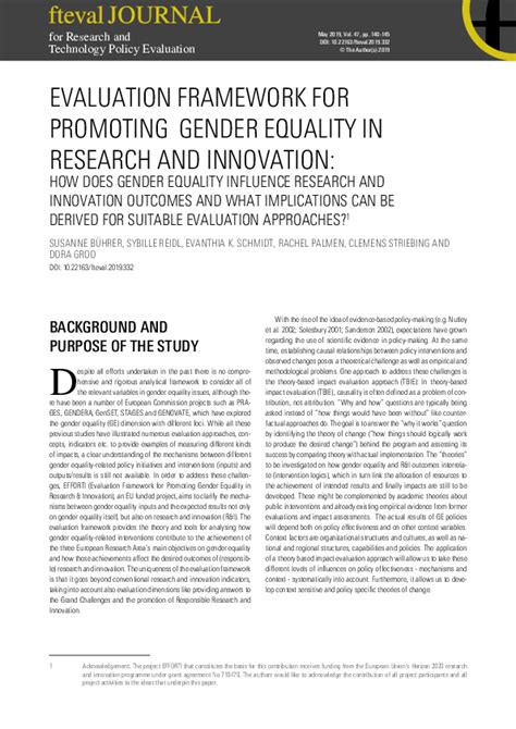 Pdf Evaluation Framework For Promoting Gender Equality In Research And Innovation How To