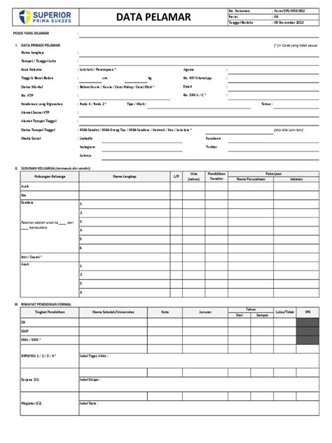 Form Sps Hrd 002 02 Data Pelamar Pdf