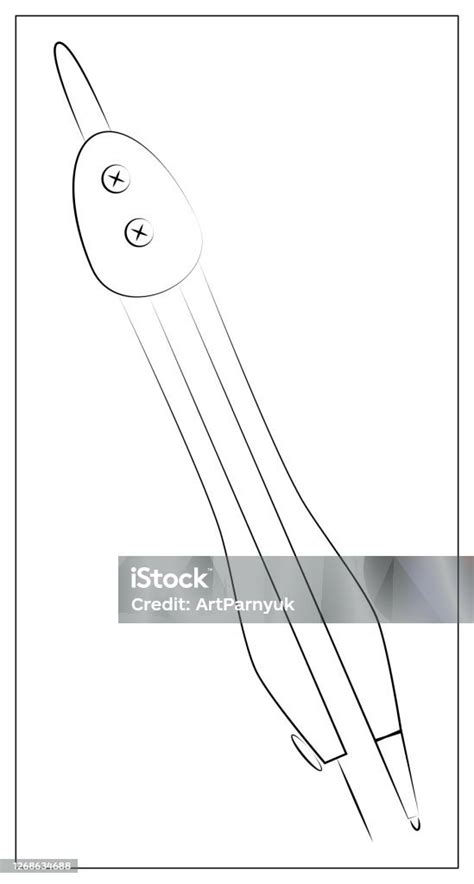 벡터 나침반 디바이더 라인 아이콘입니다 원을 그리는 학교 도구 형상 제목입니다 흰색에 O윤곽 그림 건설 산업에 대한 스톡 벡터
