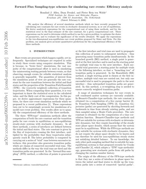 PDF Forward Flux Sampling Type Schemes For Simulating Rare Events Efficiency Analysis