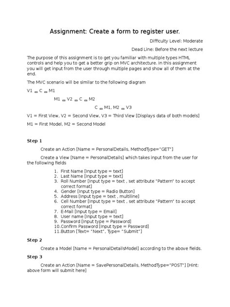 Assignment Create A Form To Register User Step 1 Pdf Password