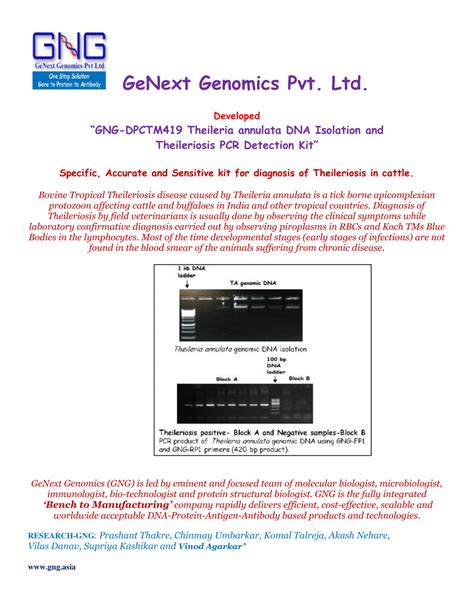 Pdf Gng Dpctm419 Theileria Annulata Dna Isolation And Theileriosis