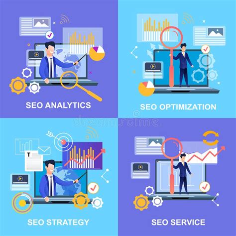 Seo Analytics Optimization Seo Strategy Service Stock Illustration Illustration Of