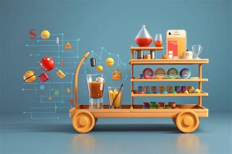 3d 모양 바 카트 인포그래픽 렌더링으로 모바일 애플리케이션 소프트웨어 및 웹 개발 프리미엄 사진