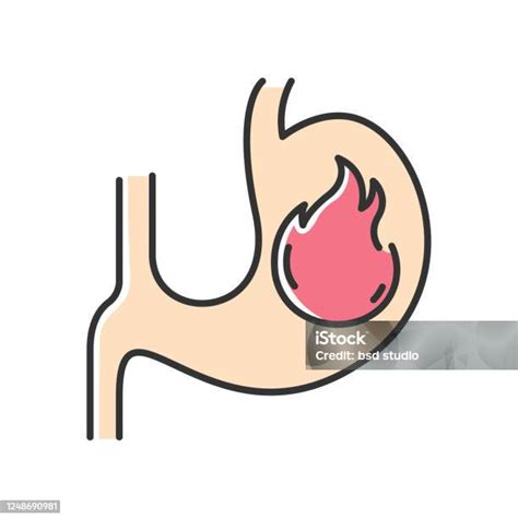 가슴 앓이 Rgb 색상 아이콘 복통 식중독 위장 문제 위산 역류 장기의 염증 소화관 질병 임신의 초기 징후 격리된 벡터 그림 개념에 대한 스톡 벡터 아트 및 기타 이미지