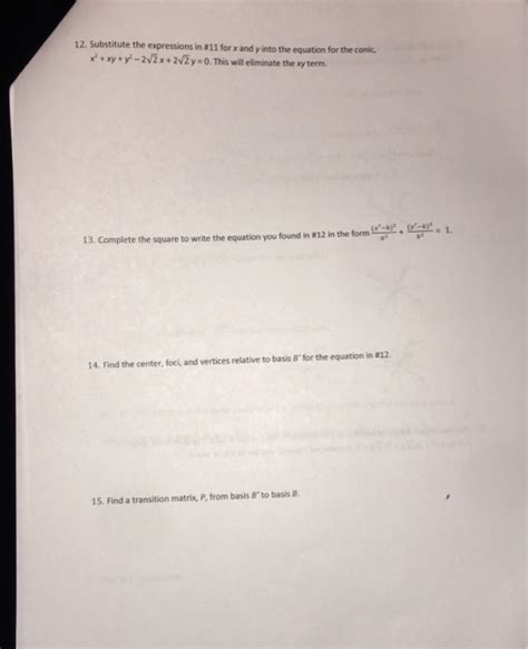 Solved Rotation Of Conics A Point X Y In The Cartesian