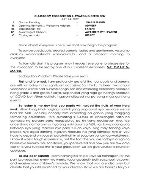 Classroom Recognition Script Pdf