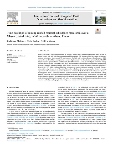 Pdf Time Evolution Of Mining Related Residual Subsidence Monitored