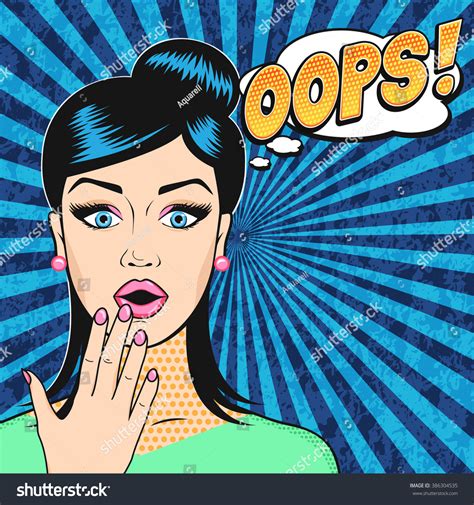 Pop Art Surprised Woman Face With Open Mouth And Oops Bubble In Retro Comic Style Stock Vector ...