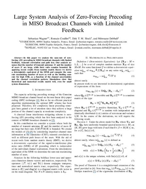 pdf large system analysis of zero forcing precoding in miso broadcast